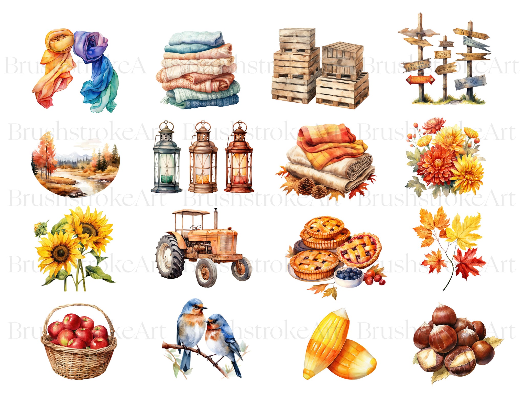 55 Watercolor Autumn Clipart, Autumn, Pumpkin, Floral Clipart, Autumn ...