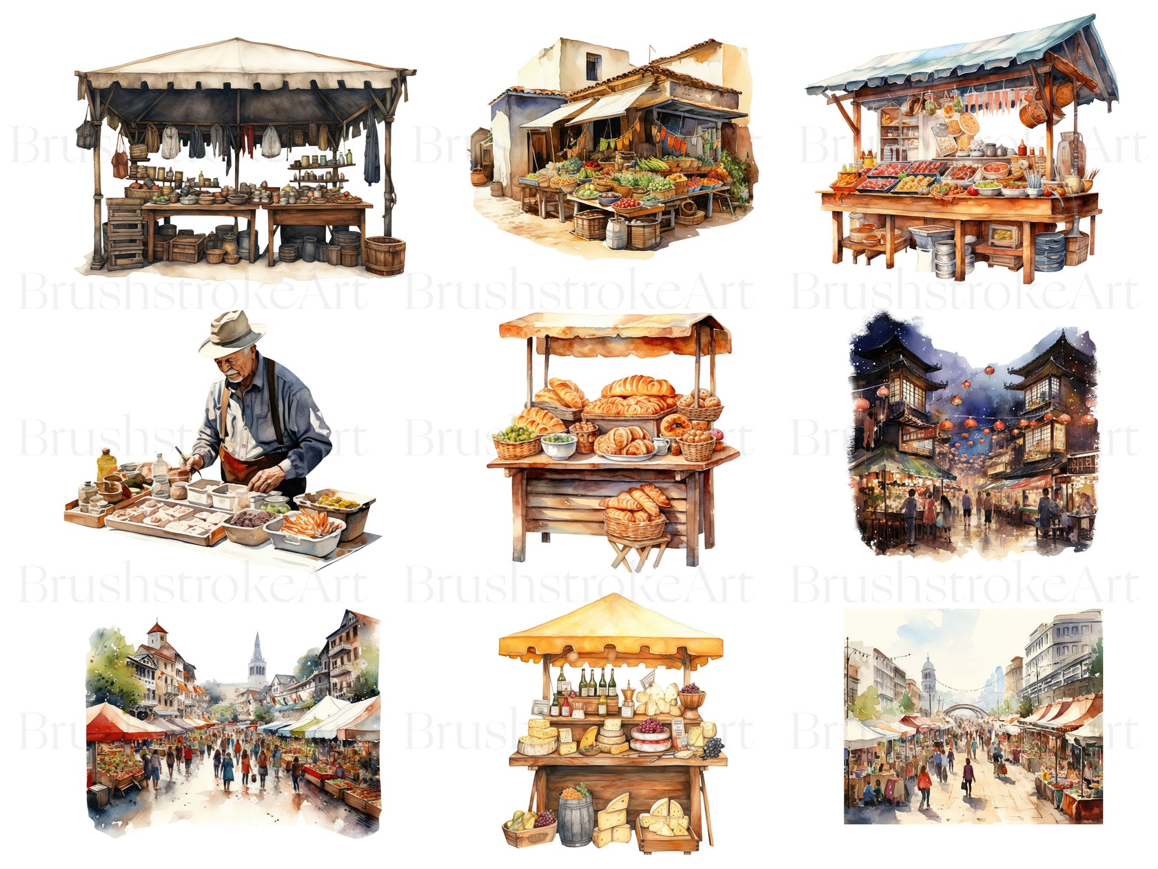 Watercolor Market Clipart, Farmers Market, Street – Clipartset