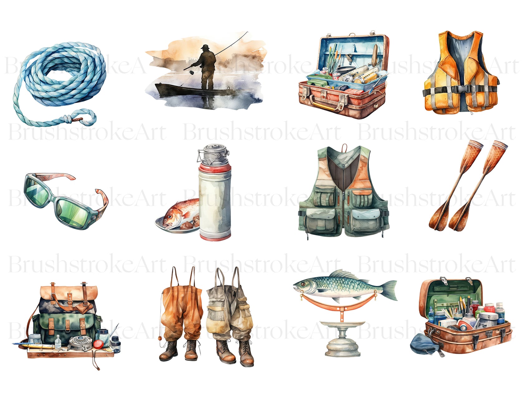 36 Watercolor Fishing Clipart, Fishing Boat, Fisherman, Fishing Gear ...
