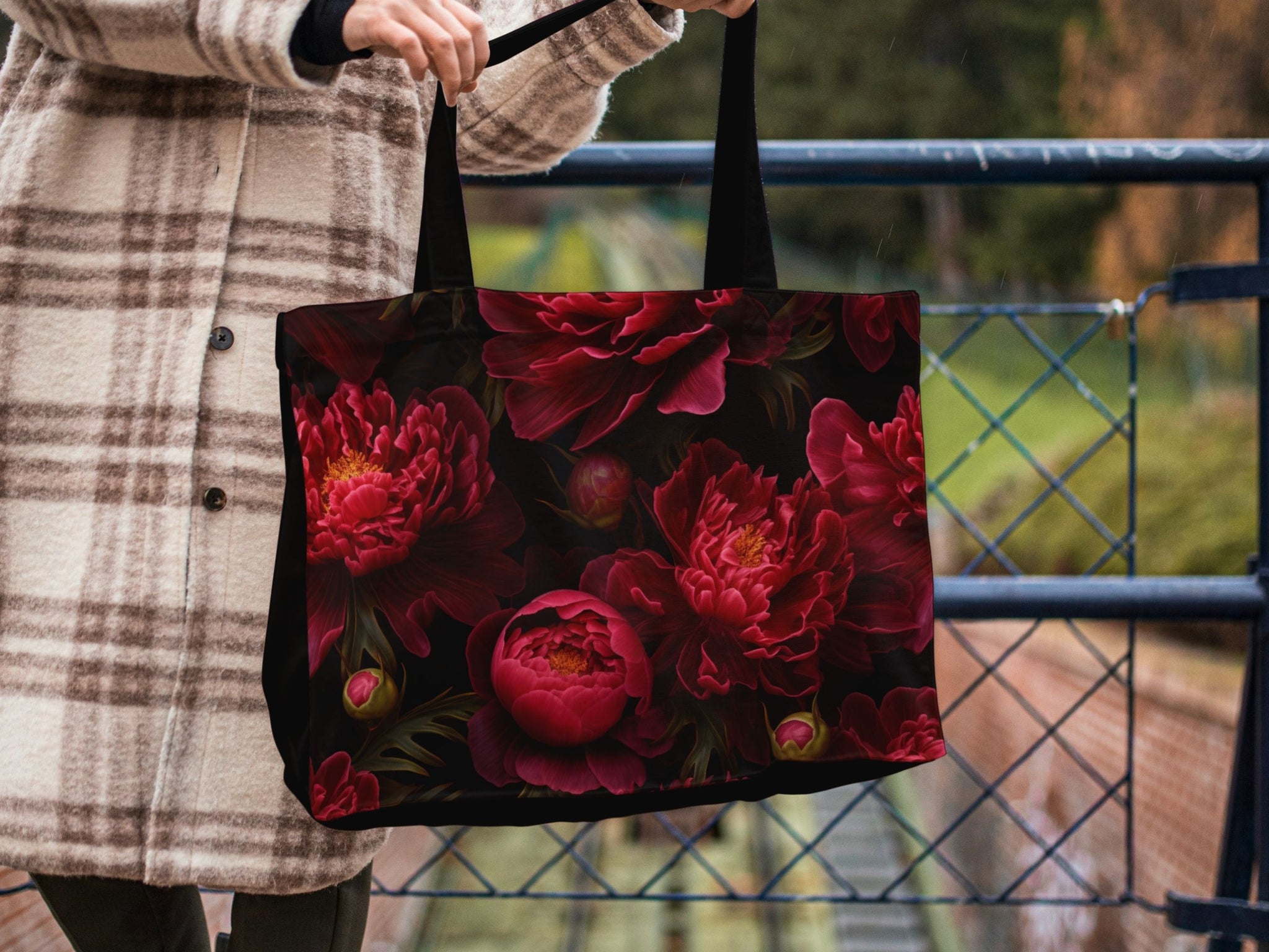 Red Peony Symphony Seamless Pattern, Marble Effect Tile Design – Clipartset