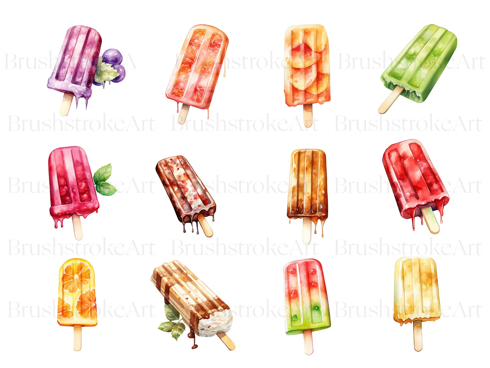 Watercolor Popsicle Clipart, Ice Pop Clipart, Rainbow Pops – Clipartset