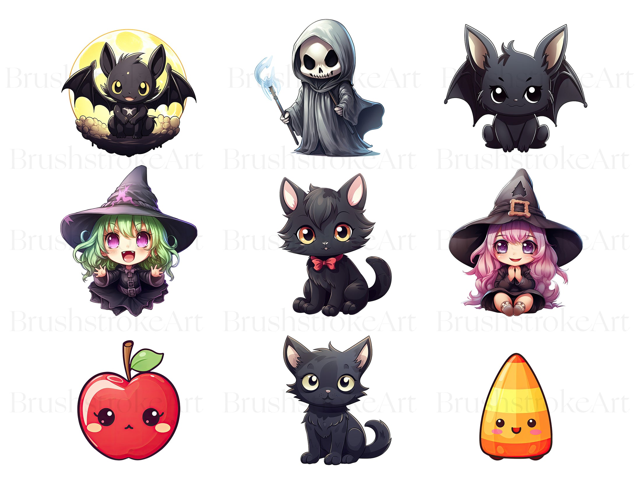 Kawaii Watercolor Halloween Clipart, Vampire, Witch PNG, Halloween Pum ...