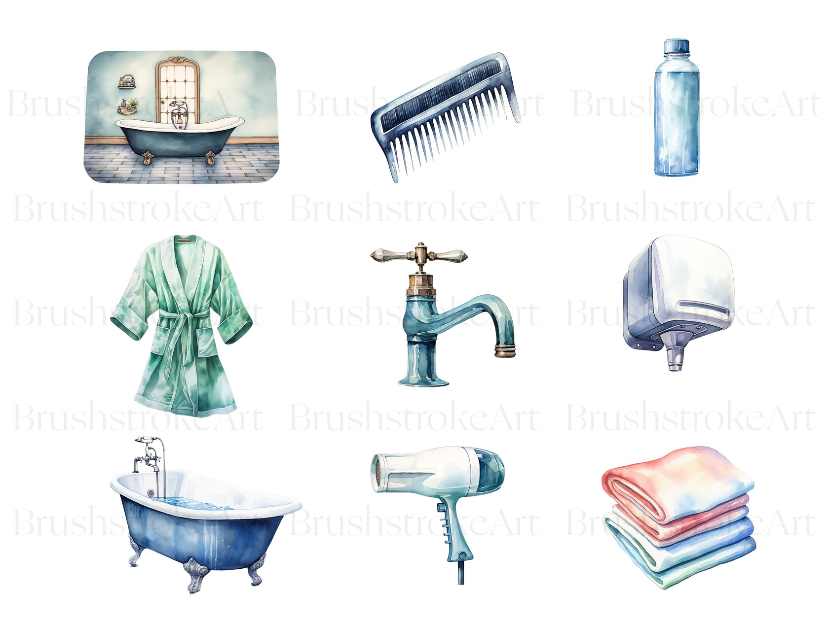Watercolor Bathroom Clipart, Bath Illustration, Shower PNG, Washroom ...