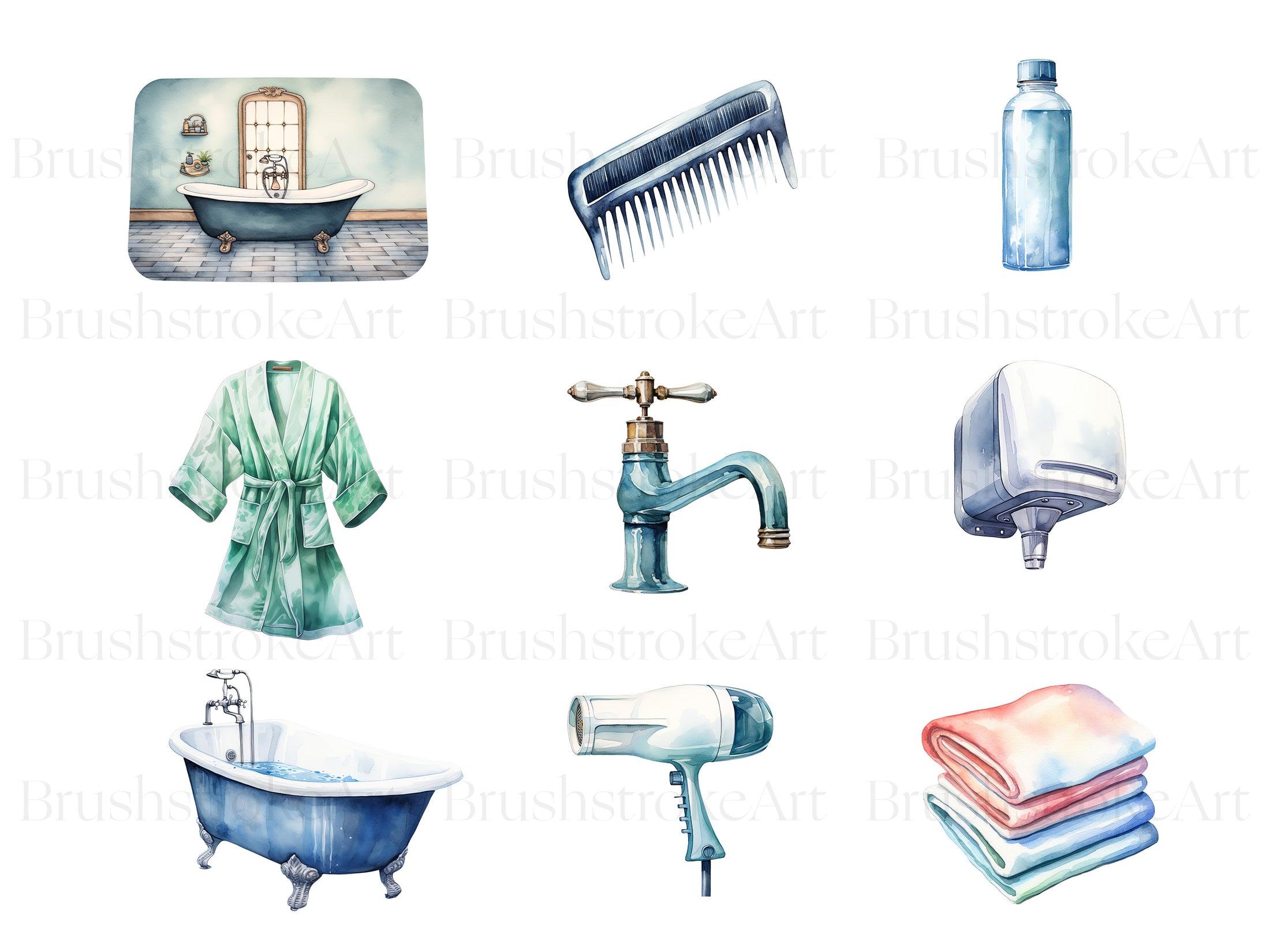 Watercolor Bathroom Clipart, Bath Illustration, Shower PNG, Washroom ...