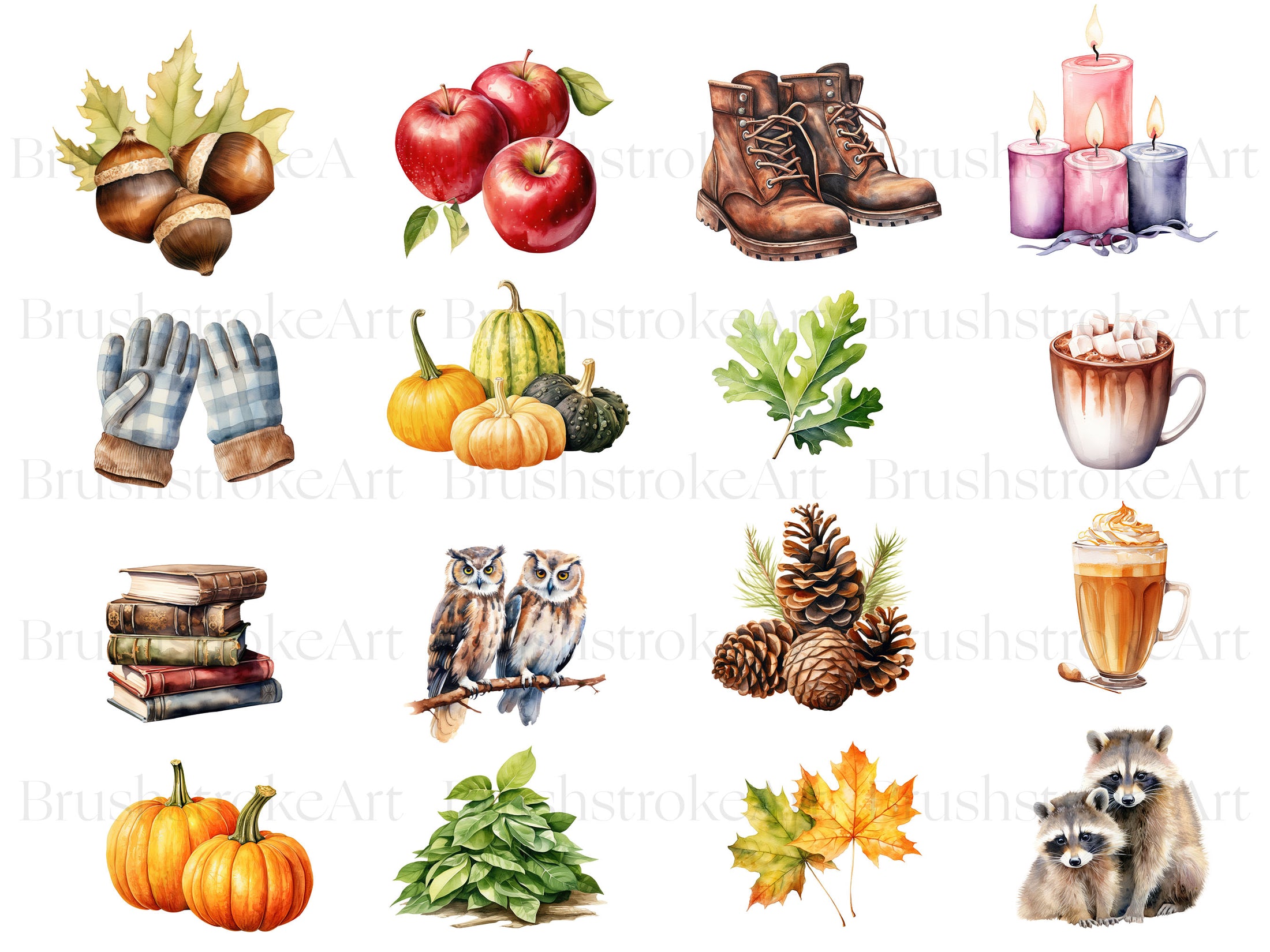 55 Watercolor Autumn Clipart, Autumn, Pumpkin, Floral Clipart, Autumn ...