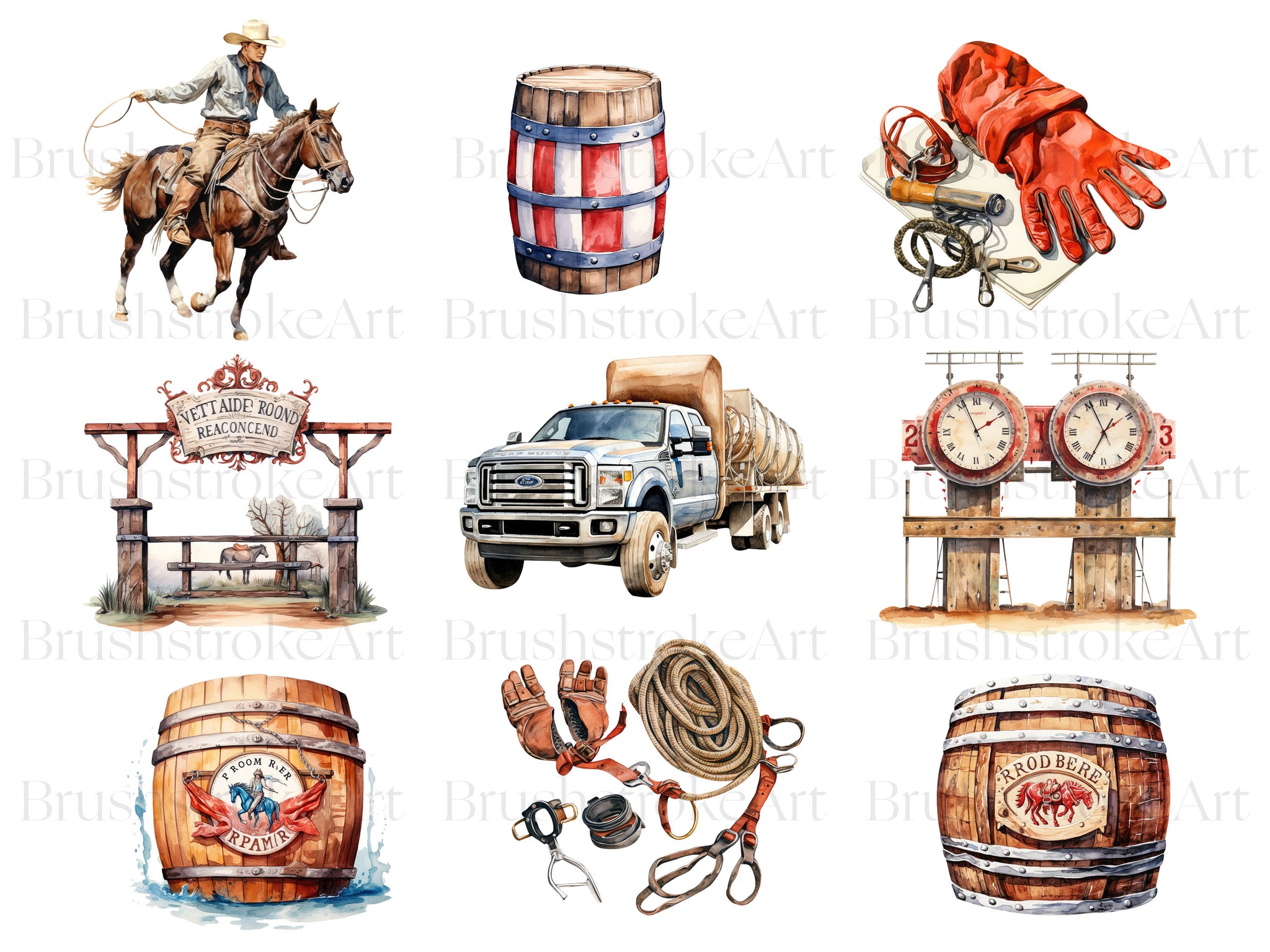 Watercolor Cowboy Clipart, Straw Hat, Lasso, Texas Cowboy, Western ...