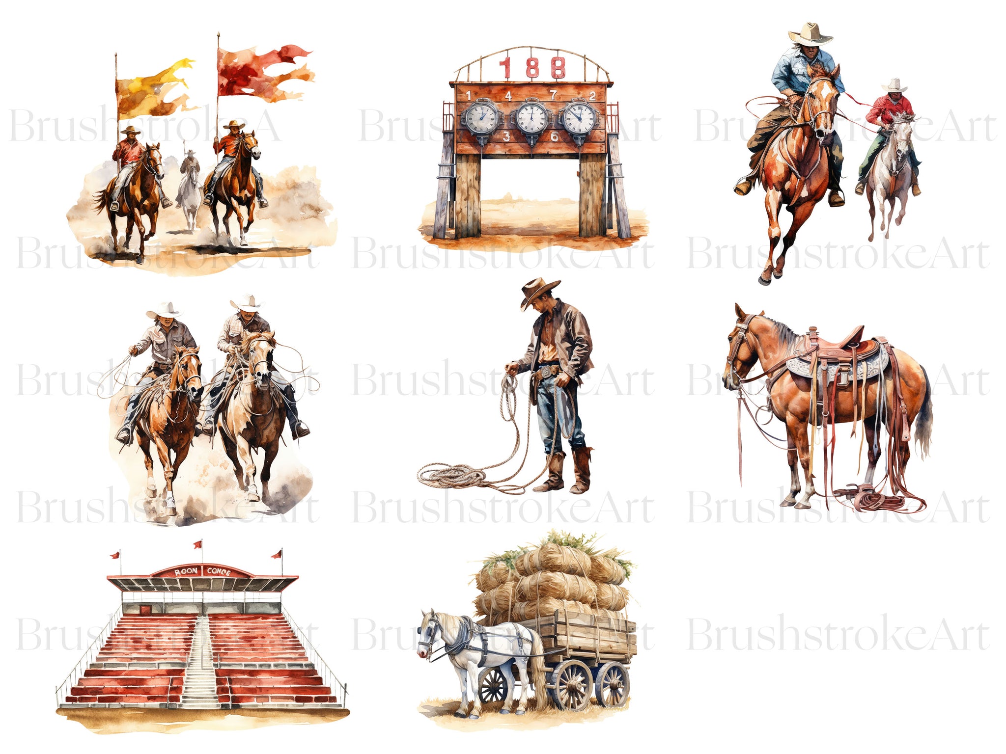Watercolor Cowboy Clipart, Straw Hat, Lasso, Texas Cowboy, Western ...